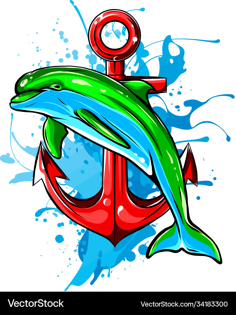 Dolphin in water splash watercolor element Vector Image