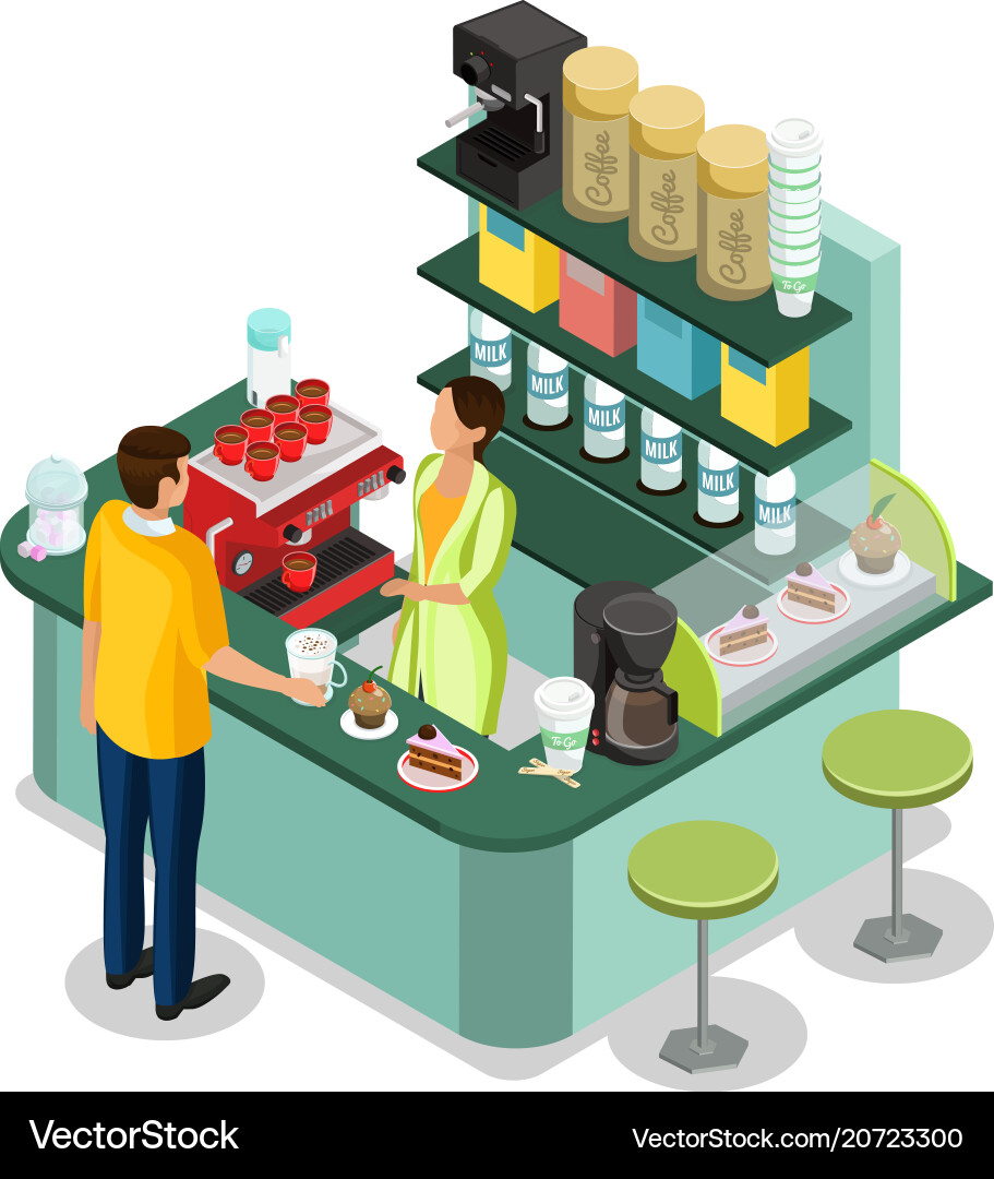 Isometric street coffee stall concept Royalty Free Vector