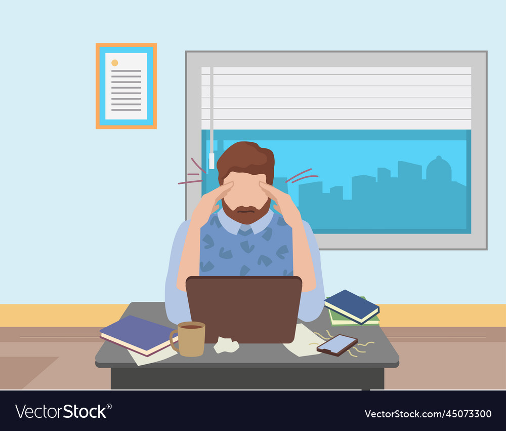 Officer trying to concentrate his work Royalty Free Vector