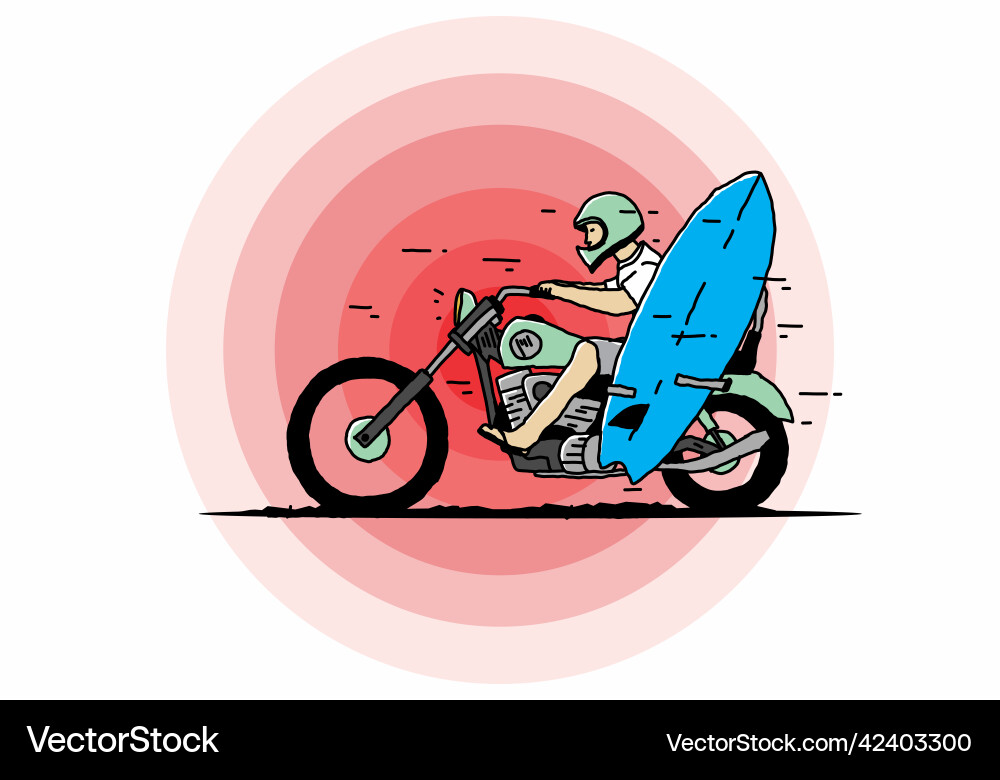 Ride motorcycle with surfing board Royalty Free Vector Image