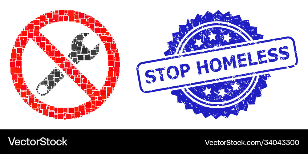 Scratched stop homeless stamp seal and square dot Vector Image