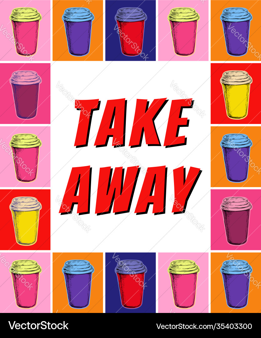 Take away paper cup coffee menu poster Royalty Free Vector