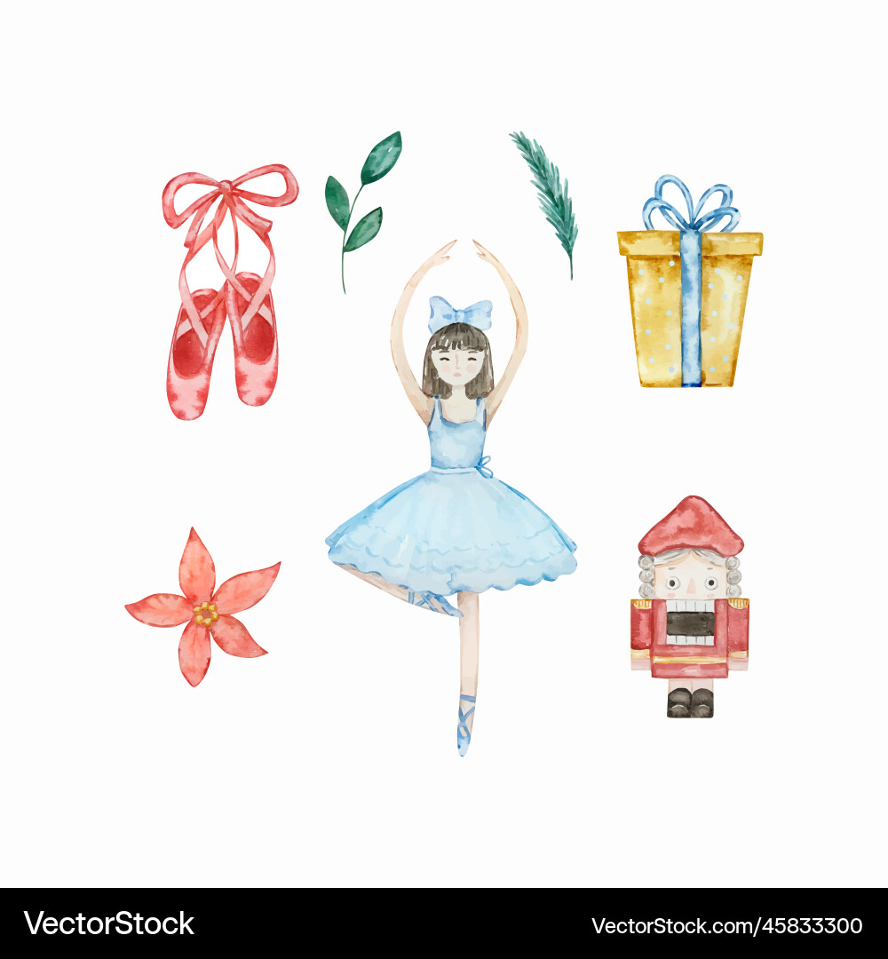 Watercolor nutcracker christmas ballerina Vector Image
