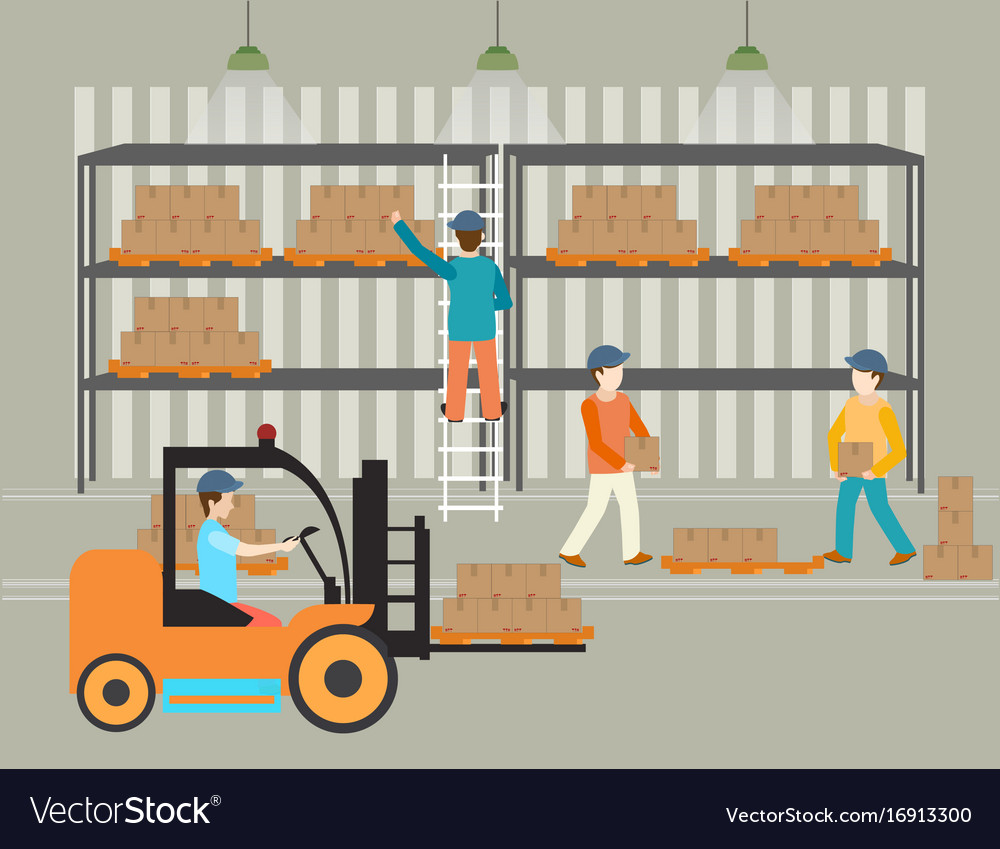 Workers warehouse load boxes Royalty Free Vector Image