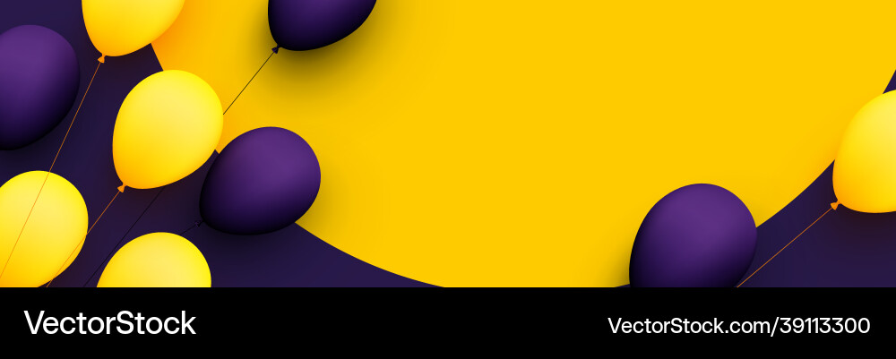 Yellow and violet balloons with threads on dark Vector Image