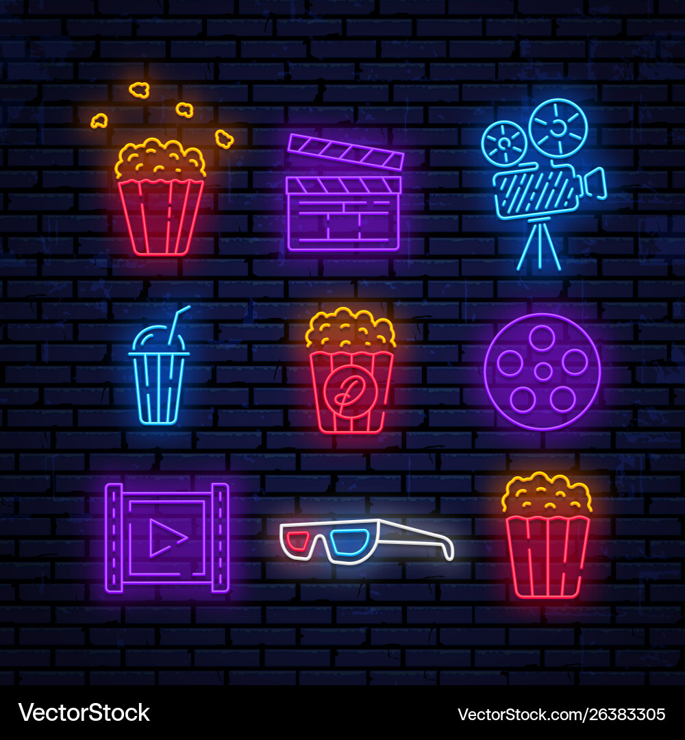 Cinema bright neon signs Royalty Free Vector Image