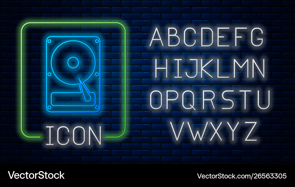 Glowing neon hard disk drive hdd icon isolated Vector Image