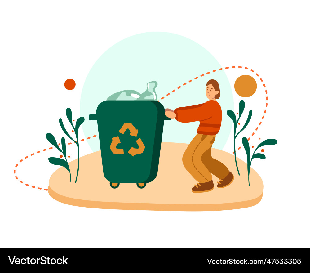 Man carrying trash can plastic recycling reuse Vector Image