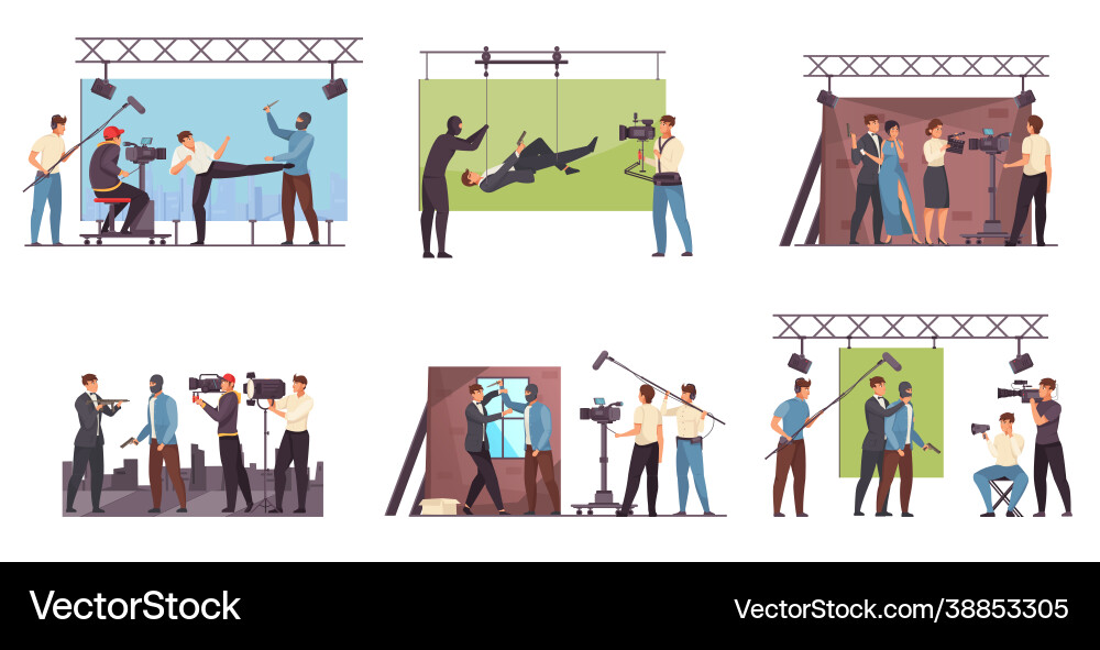 Movie production flat set Royalty Free Vector Image