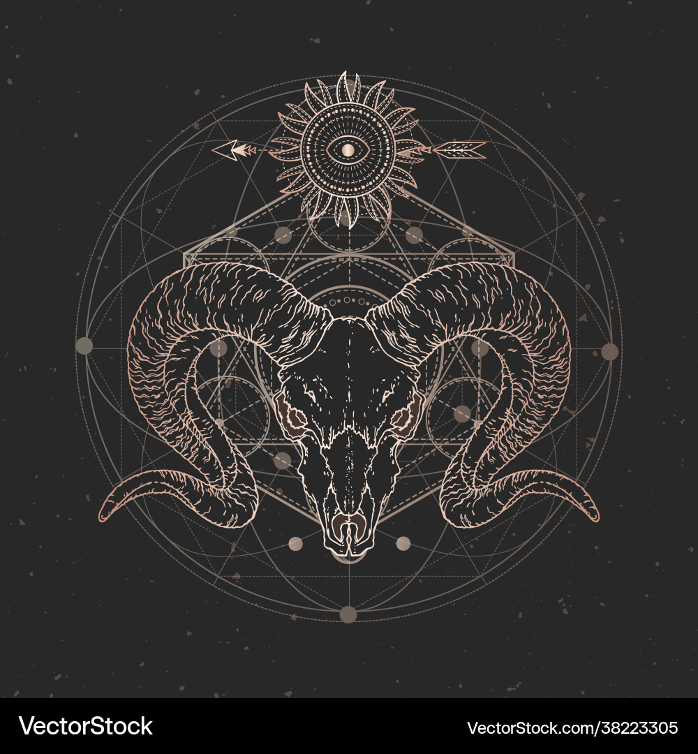 Ram skull and sacred symbol Royalty Free Vector Image
