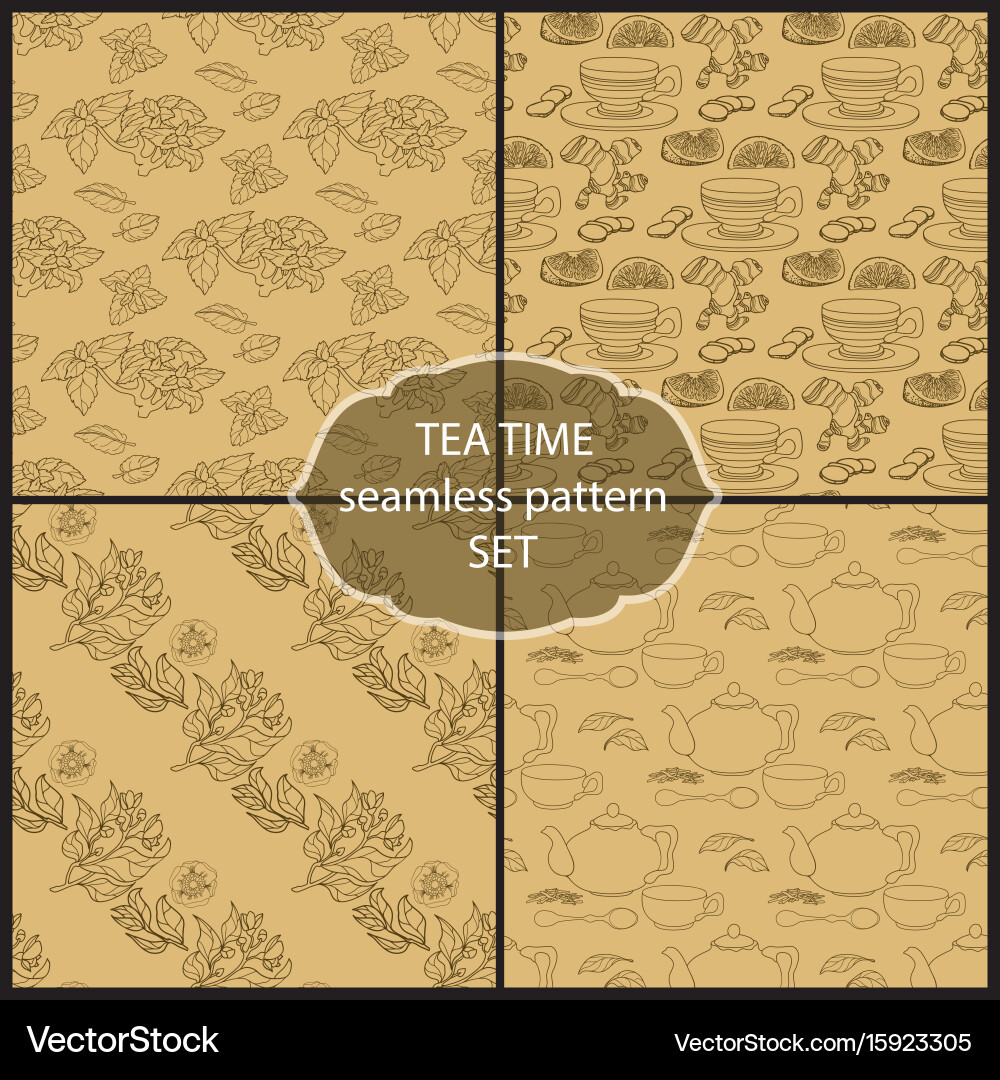 Set tea time seamless pattern of the doodle leave Vector Image