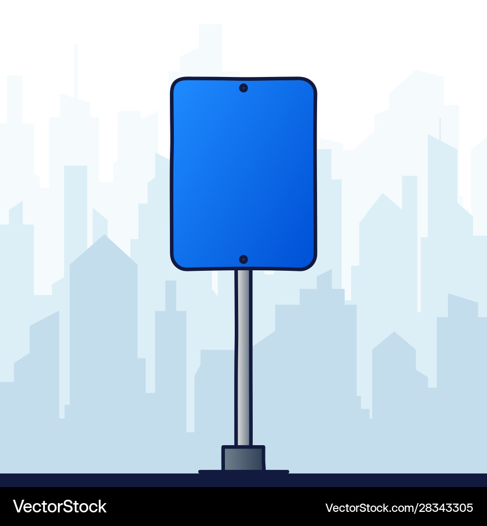 Square blue road sign on a background landscape Vector Image