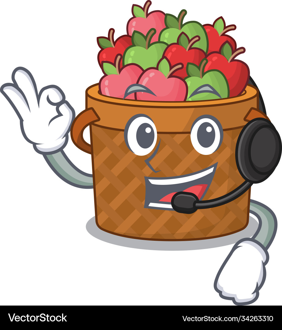 Charming apple basket cartoon character design Vector Image