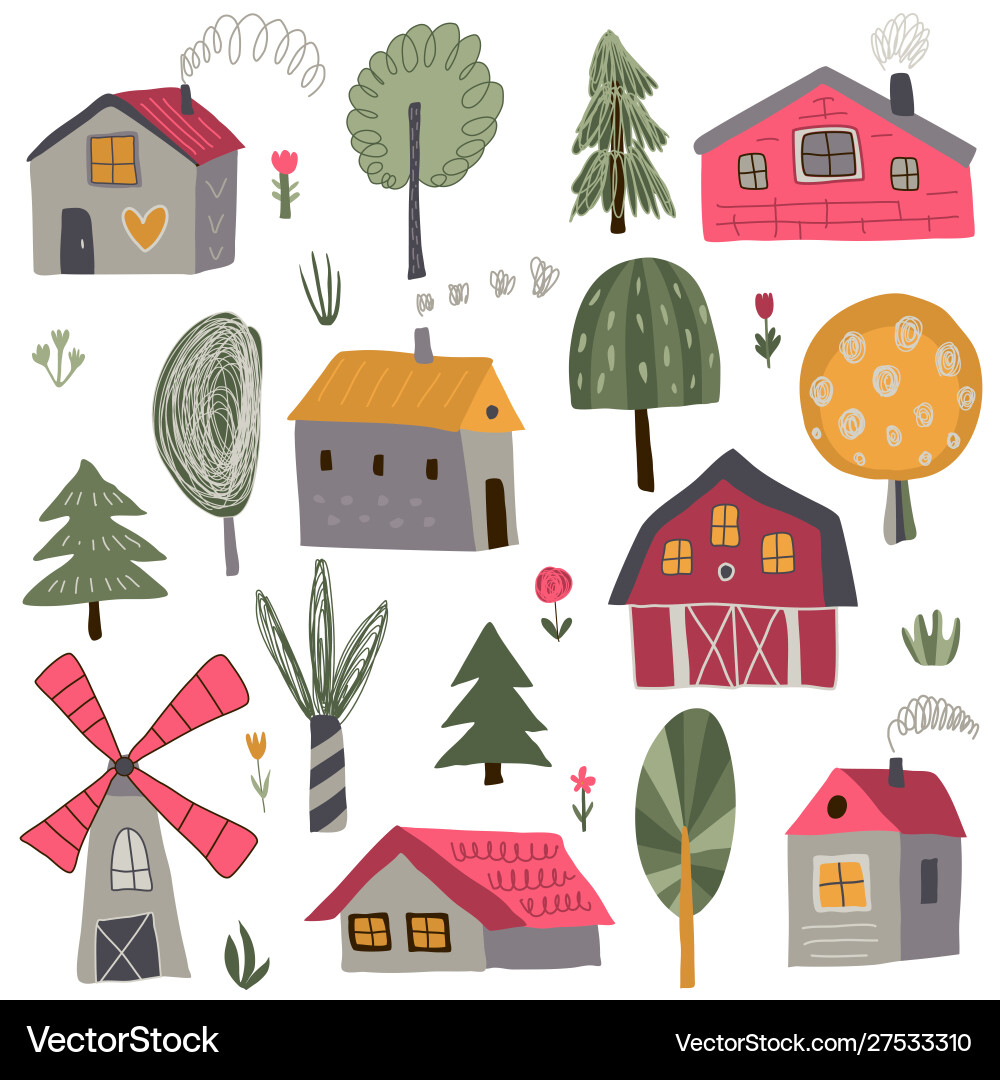 Collection cute hand drawn country Royalty Free Vector Image