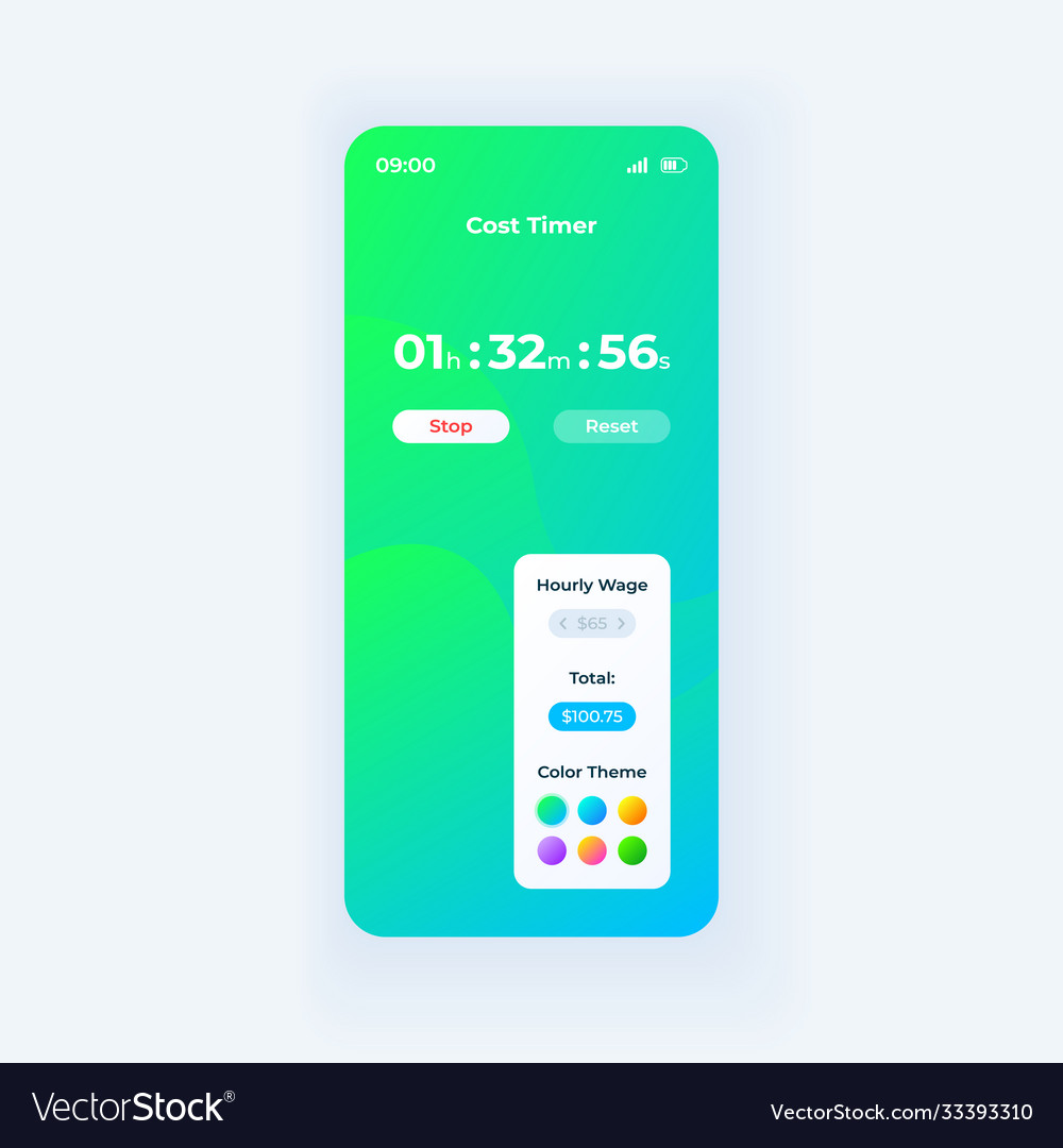 Cost timer app smartphone interface template Vector Image