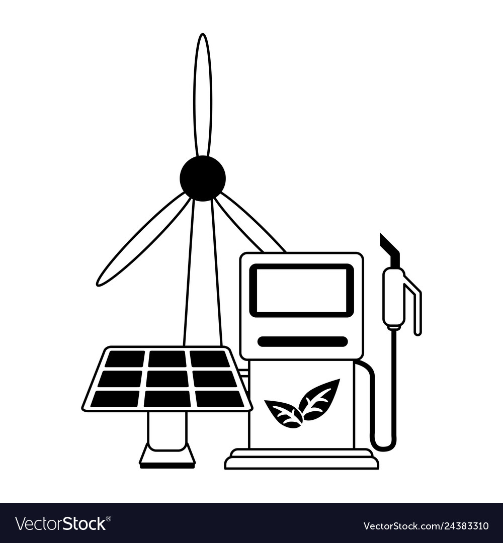 Ecology green energy in black and white Royalty Free Vector