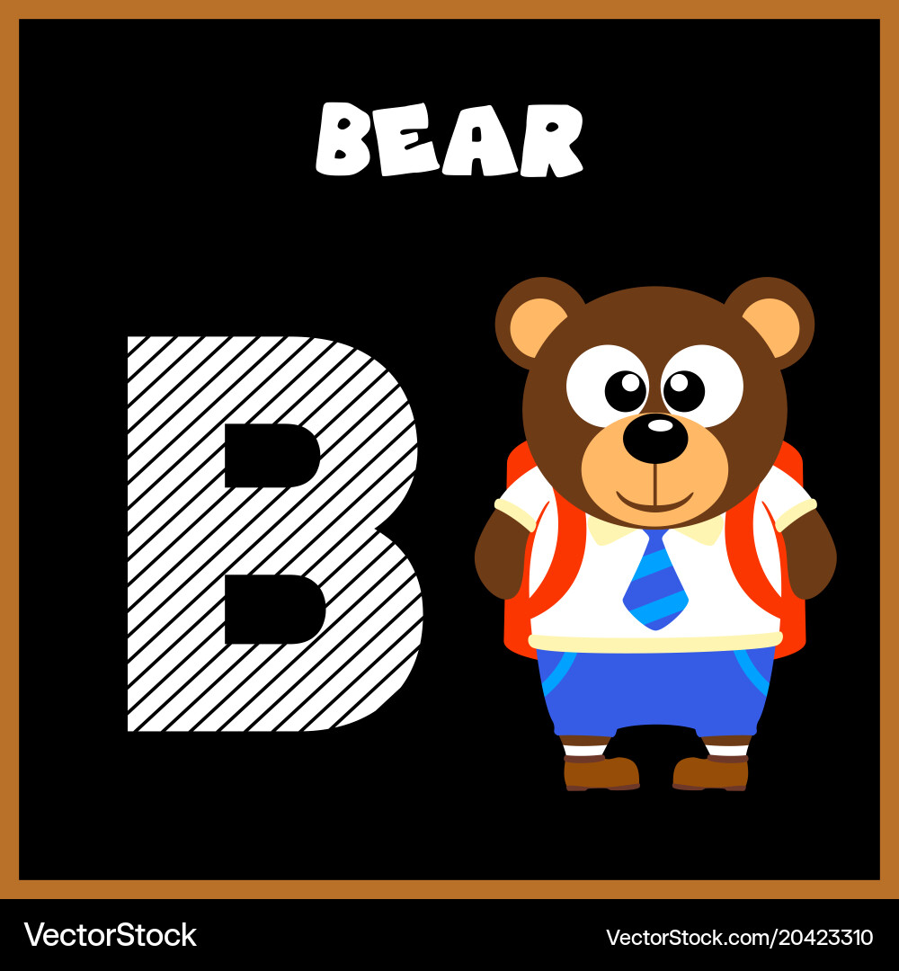 English alphabet letter b bear Royalty Free Vector Image