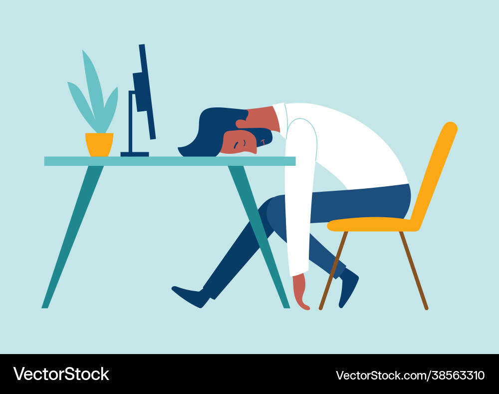 Exhausted male character is having burnout Vector Image