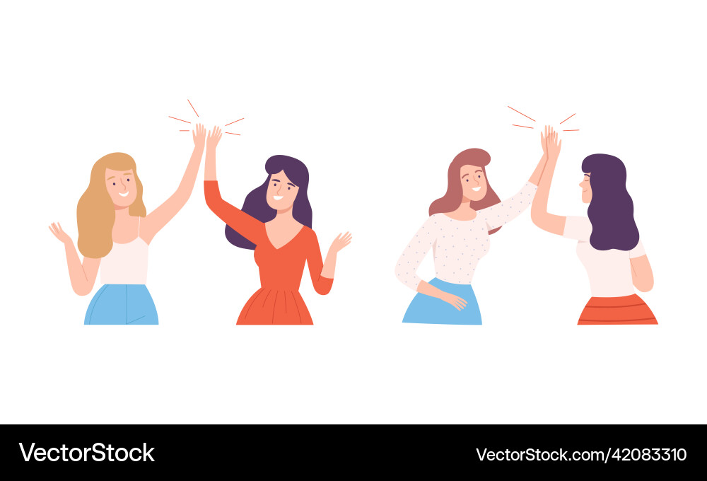 Girls doing high five set informal greeting Vector Image