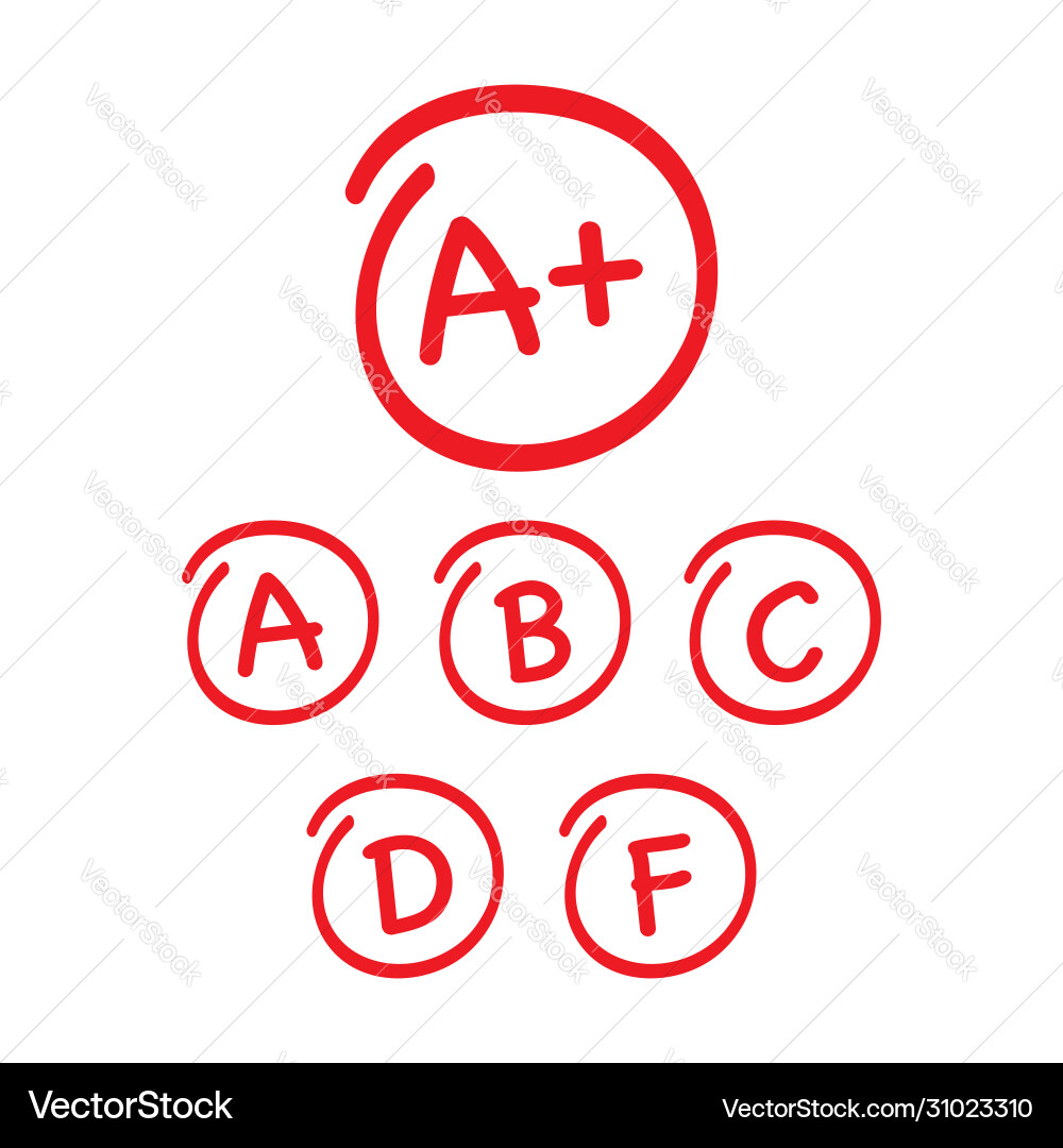 Grade results set hand drawn in red Royalty Free Vector
