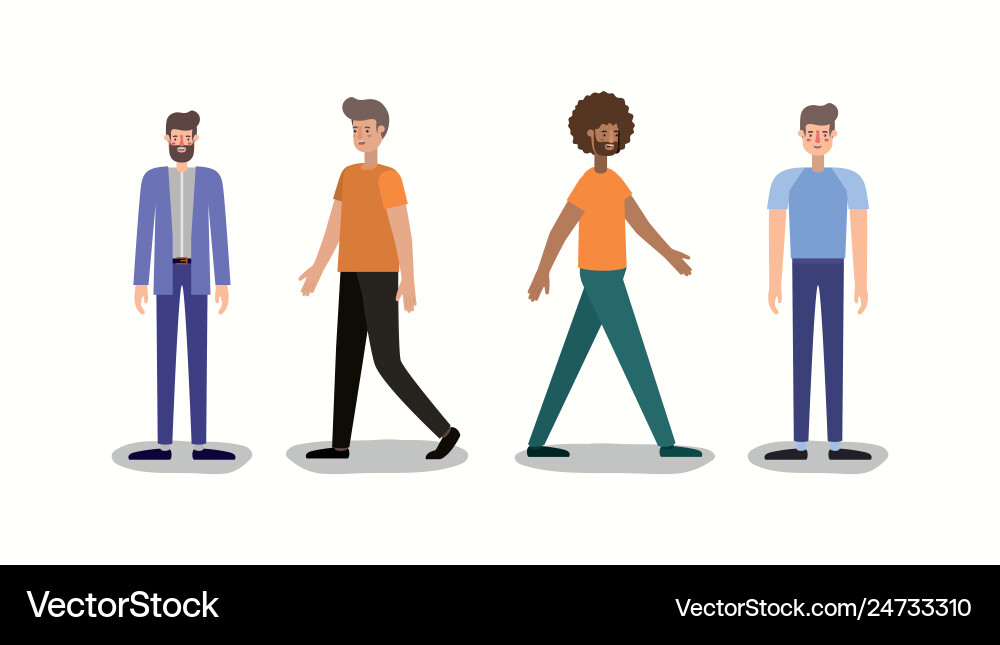 Group of men walking characters Royalty Free Vector Image