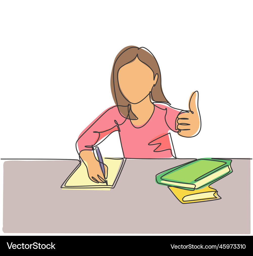 One line drawing of young happy elementary school Vector Image