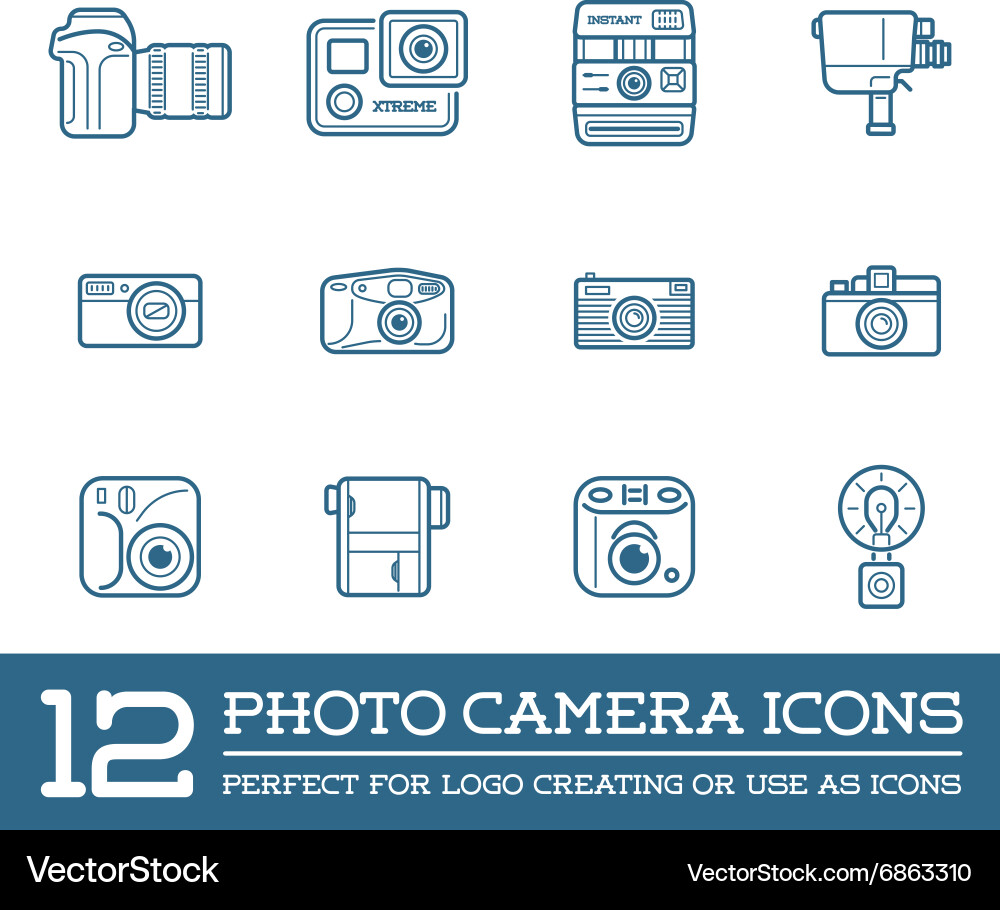 Set of photo or camera elements and video Vector Image