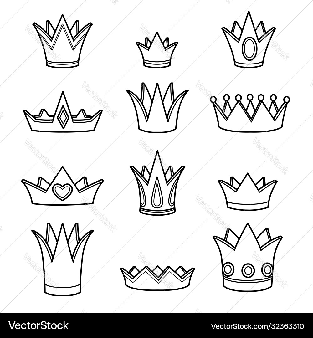 Tiaras various shapes big set outlined picture Vector Image