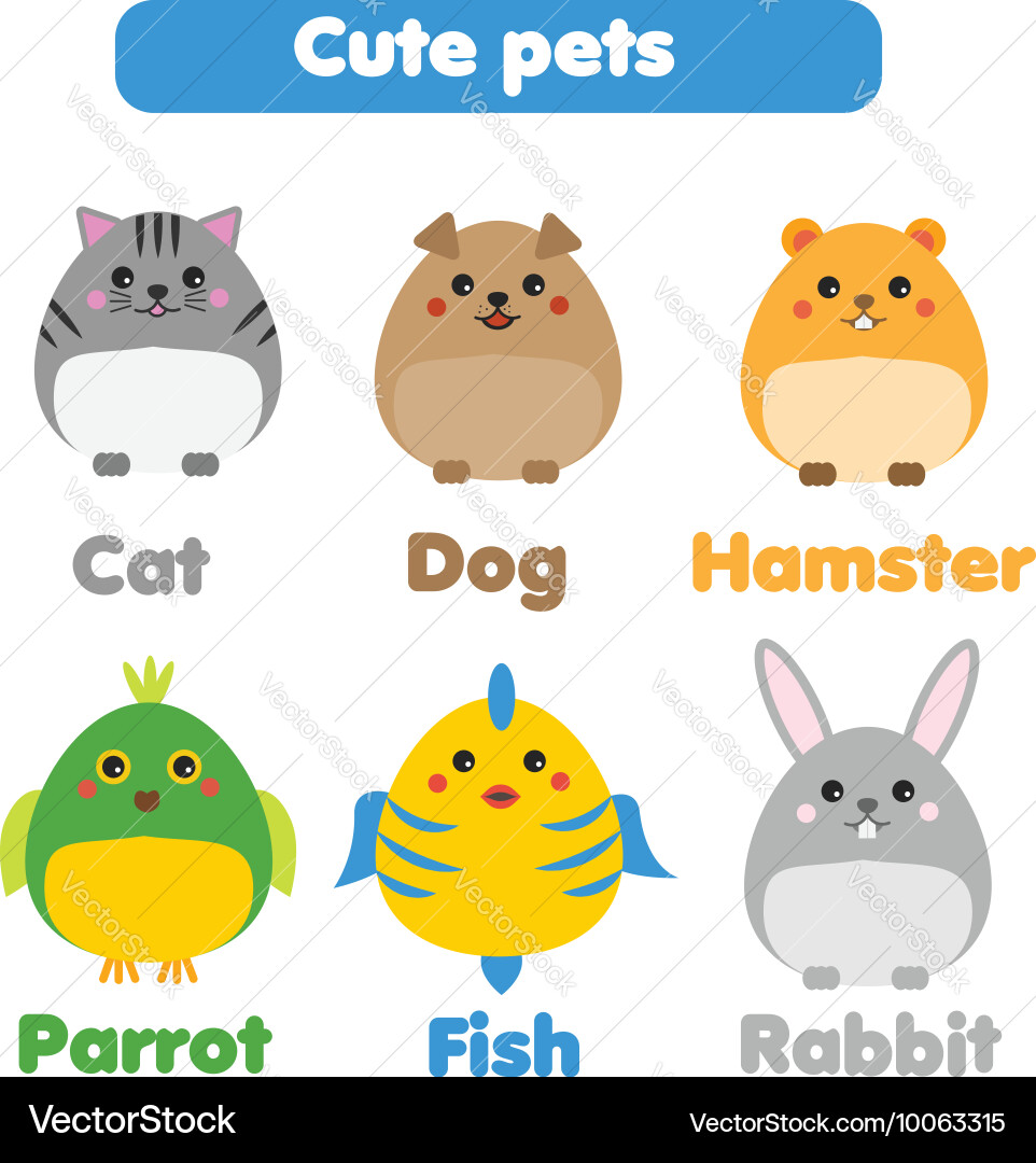 Cute pets set in children style Royalty Free Vector Image