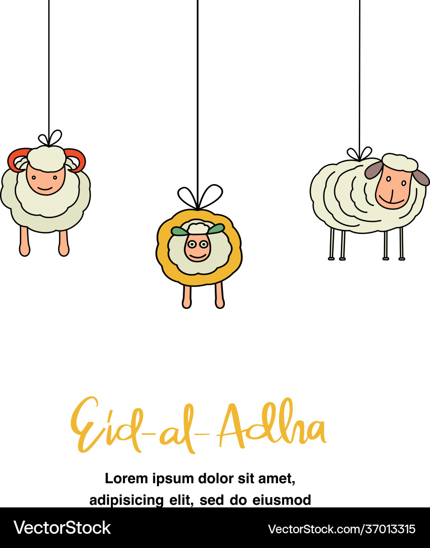 Eid al adha greeting flat with cute sheep Vector Image