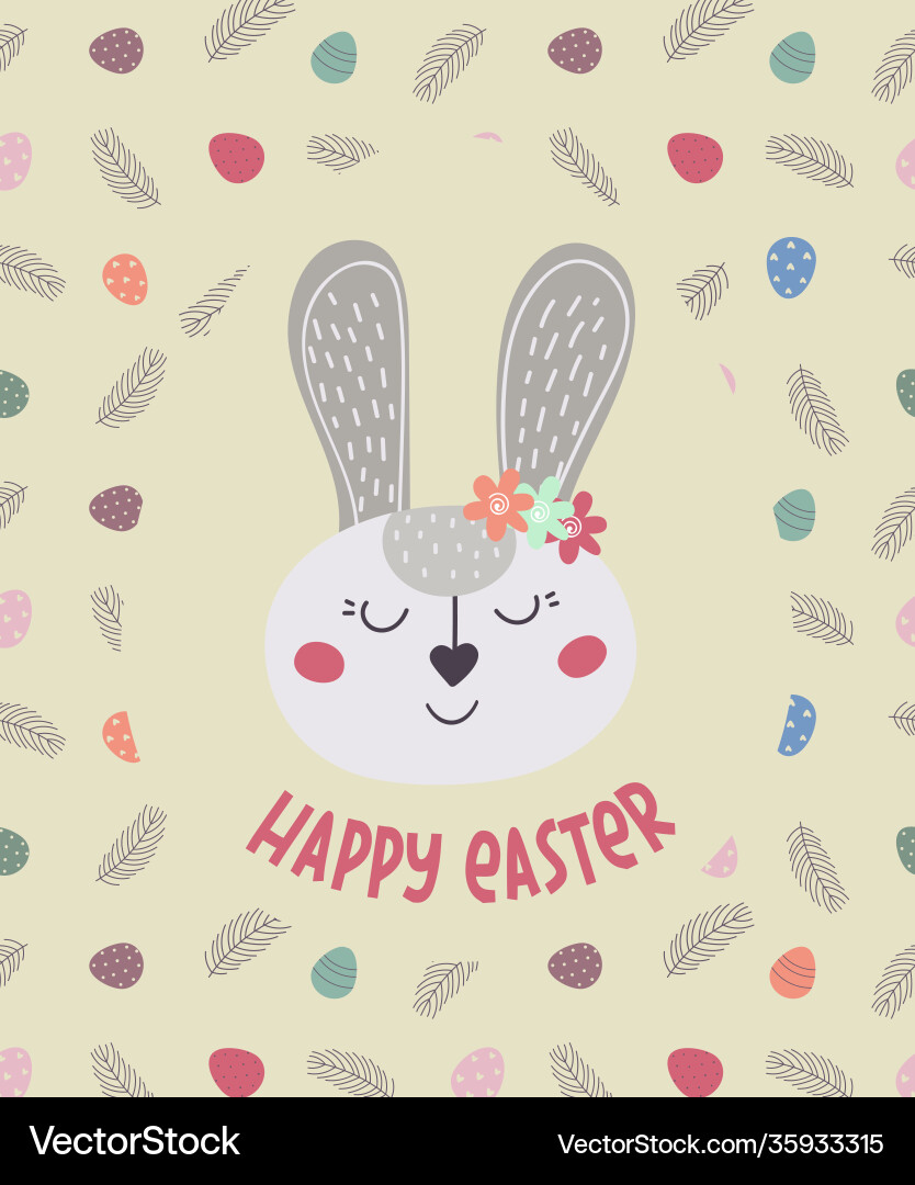 Happy eastergreeting card with bunny and eggs Vector Image