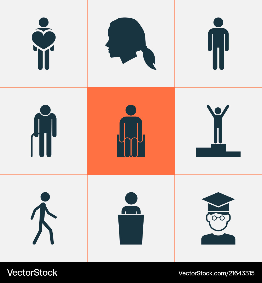 Human icons set with sitting winner student Vector Image