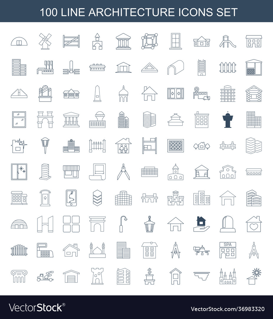 100 architecture icons Royalty Free Vector Image