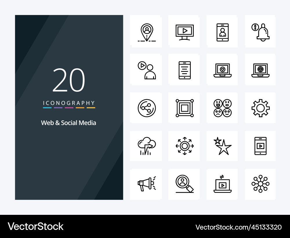 20 web and social media outline icon Royalty Free Vector