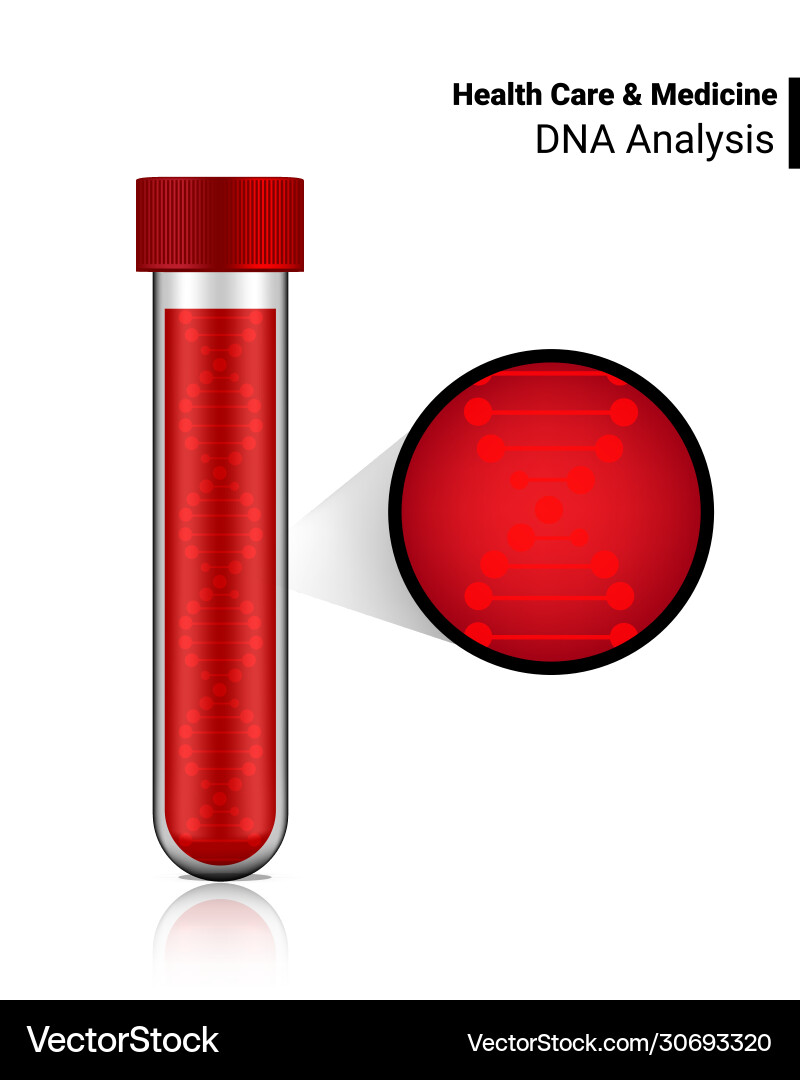 3d blood testing dna molecule in transparent tube Vector Image