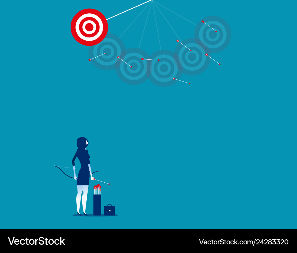 Businesswoman shooting arrows missing target Vector Image