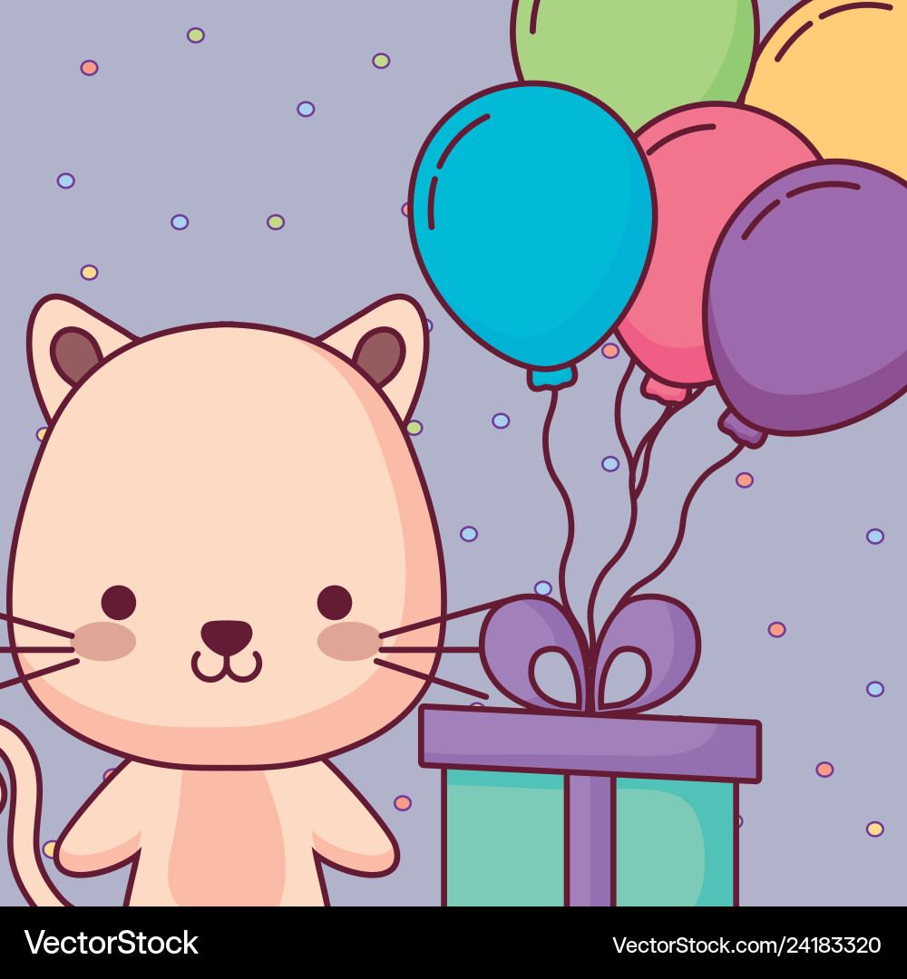 Cute and little cat with gift Royalty Free Vector Image