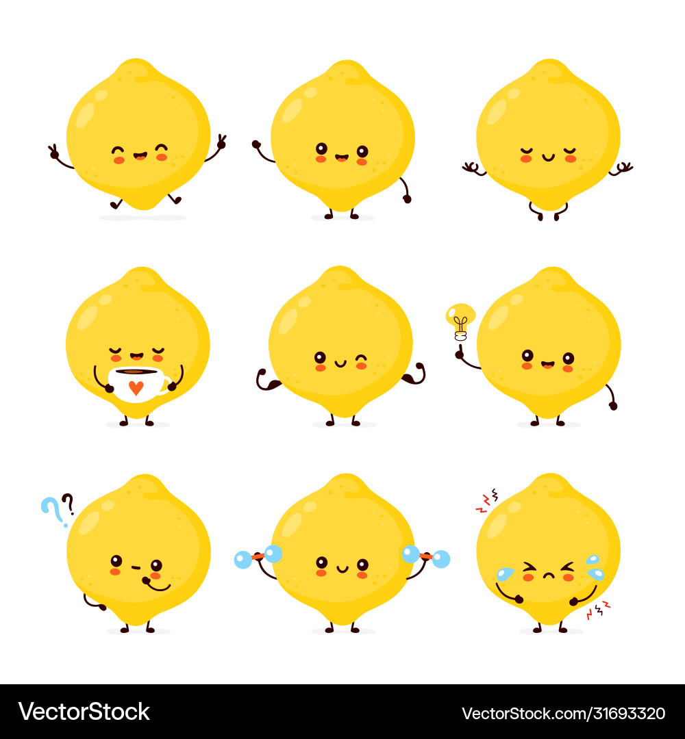 Cute happy funny lemon fruit set collection Vector Image