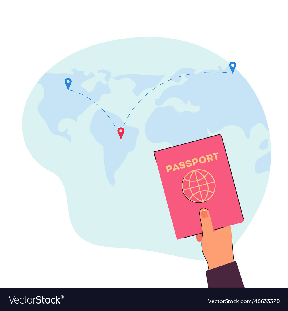 Hand Holding Passport Against Map Royalty Free Vector Image