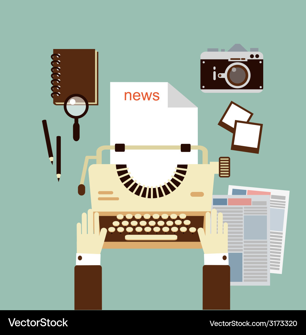 Journalist publishes news on a typewriter Vector Image