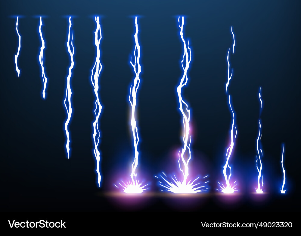 Lightning animation set with sparks electricity Vector Image