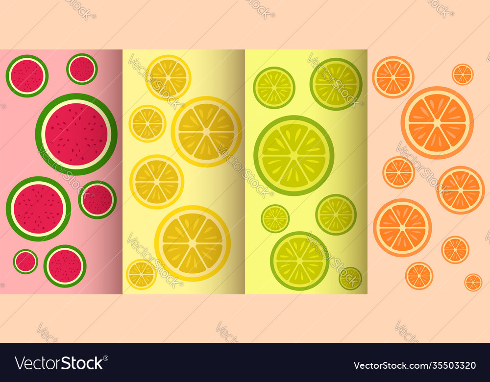 Set various flat fruit seamless patterns Vector Image