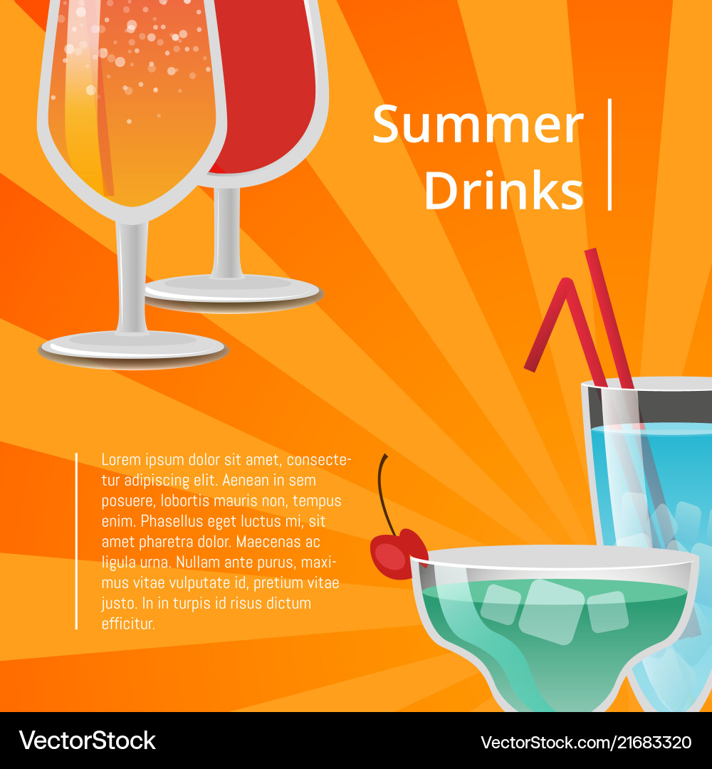 Summer drinks poster fresh summertime cocktails Vector Image