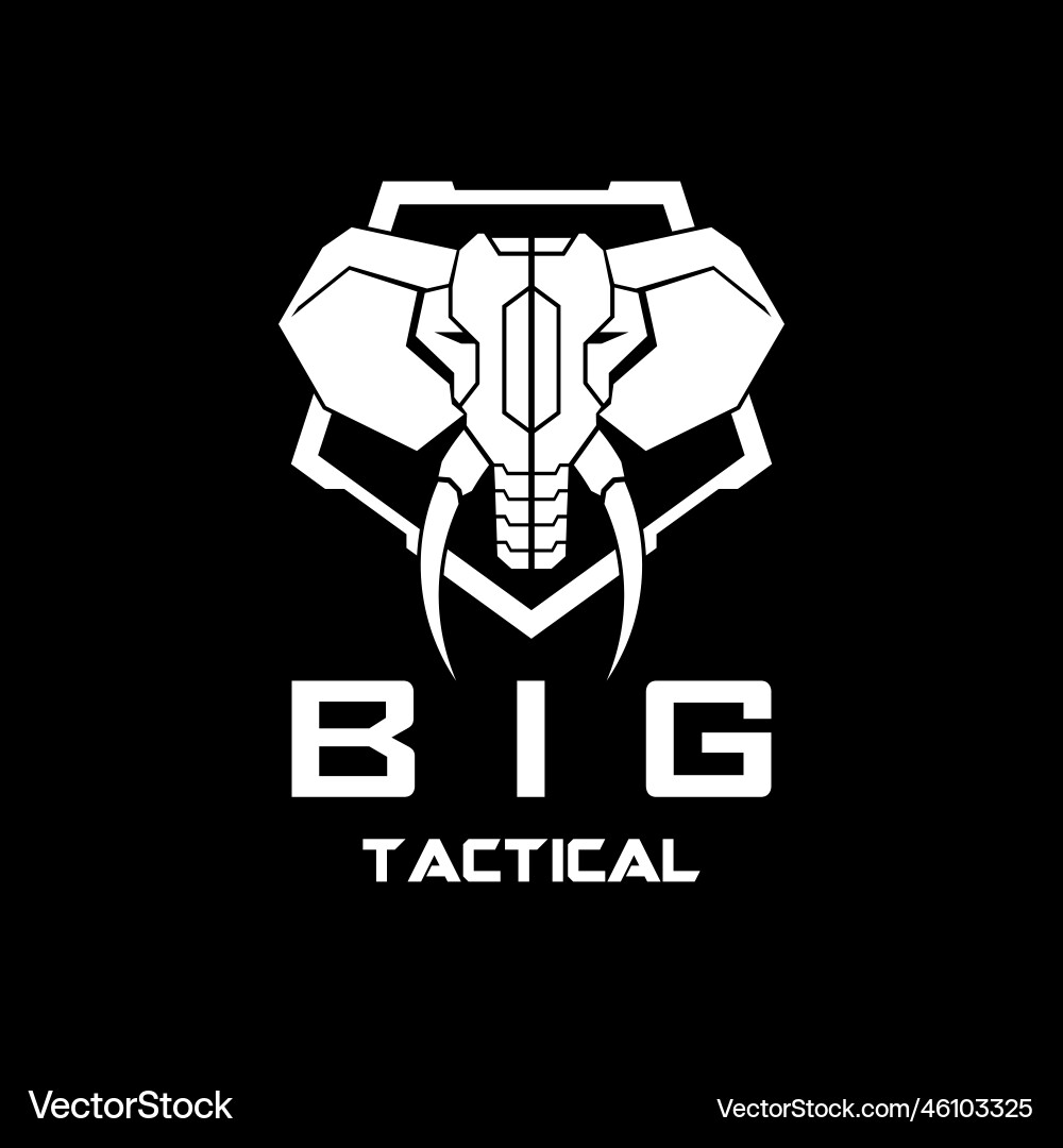 Black and white elephant tactical logo in shield Vector Image