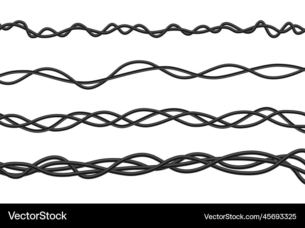 Black curved electric wire cord flexible cable Vector Image