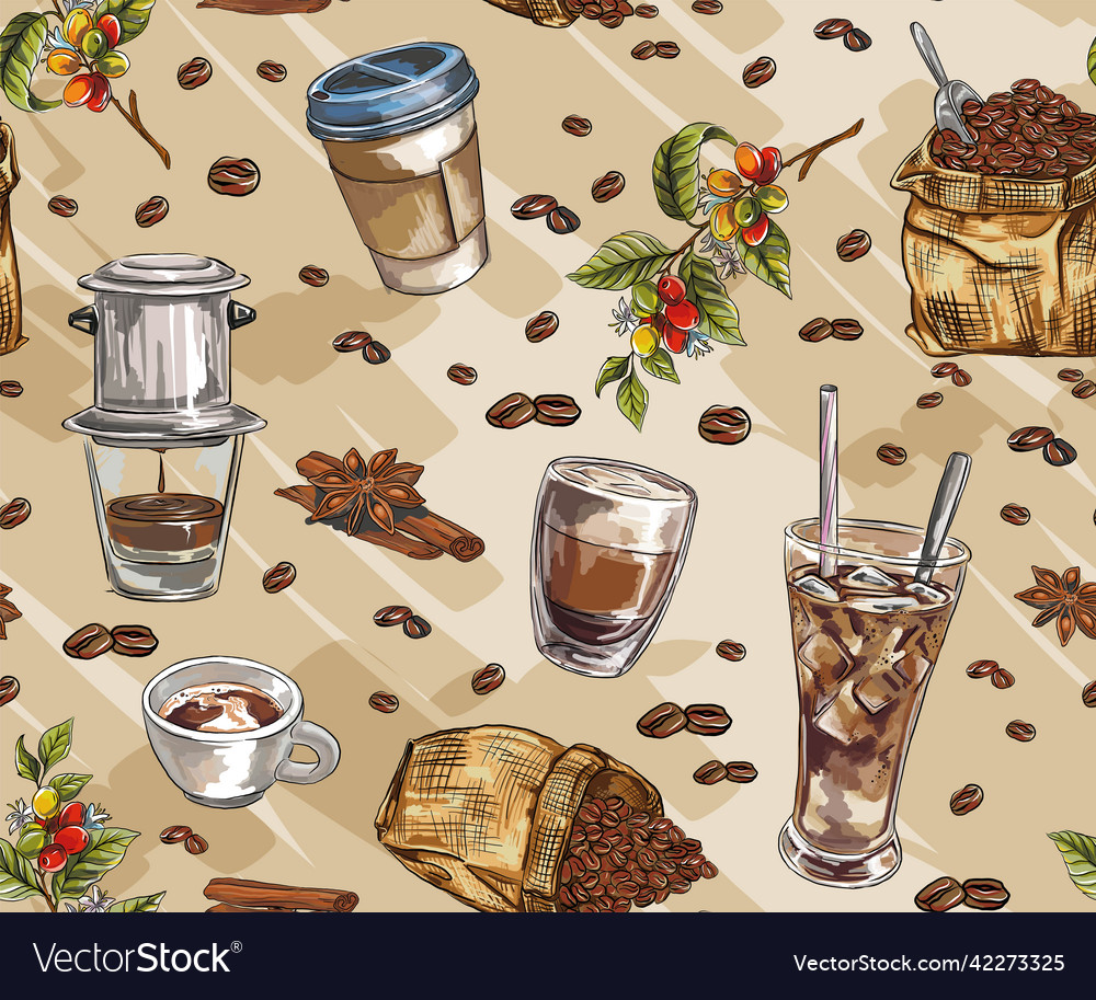 Cafe seamless pattern or background Royalty Free Vector