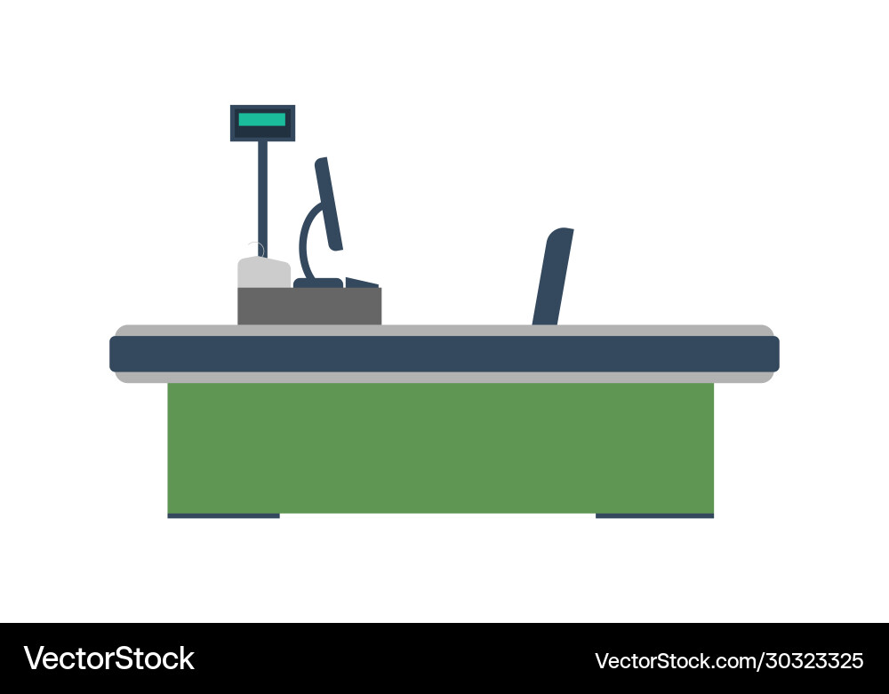 Cash desk with computer terminal icon Royalty Free Vector
