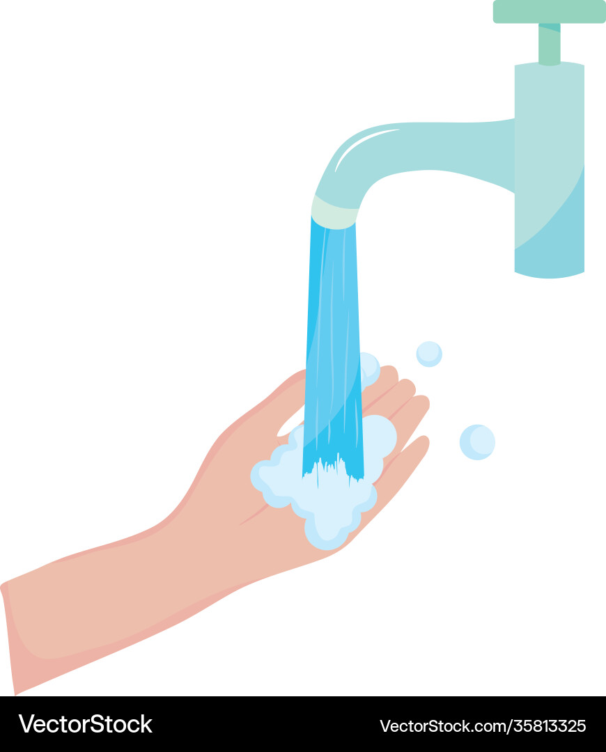 Faucet with water falling and hand washing flat Vector Image