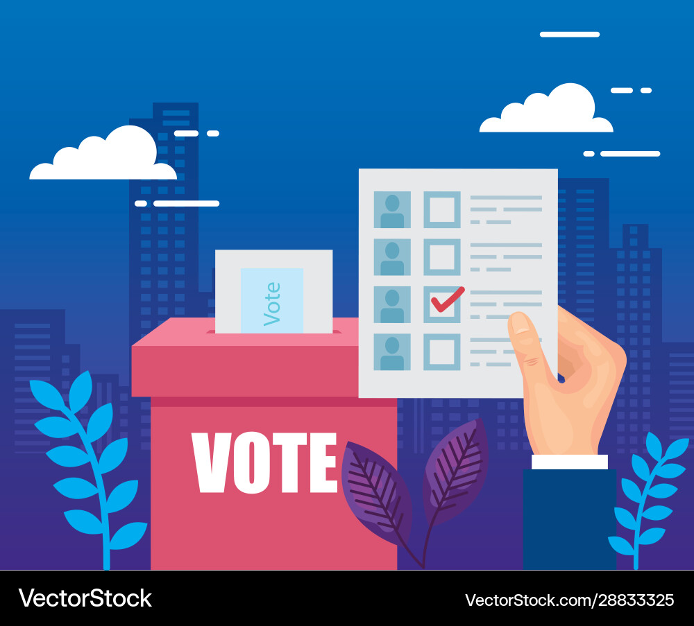 Hand with vote form and ballot box Royalty Free Vector Image