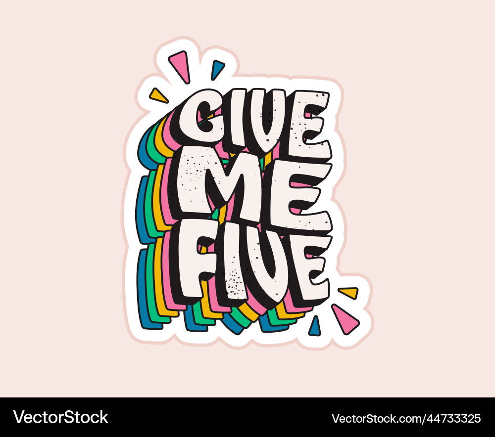 High five phrase vintage groovy sticker 70s Vector Image